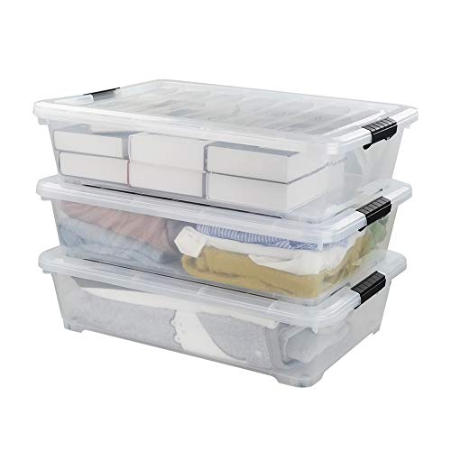 Zerdyne 3-Pack Under Bed Plastic Storage Box, Wheels Under Bed Storage Box with Lids, 40 L