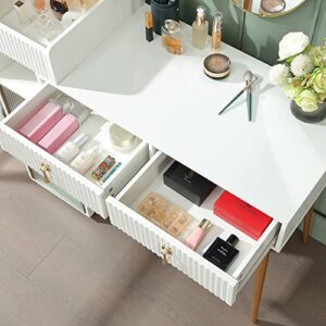 LUKYRA Vanity Desk with Drawers, Makeup Table with Storage Cabinet, White and Gold Dressing Table(Without Mirror)