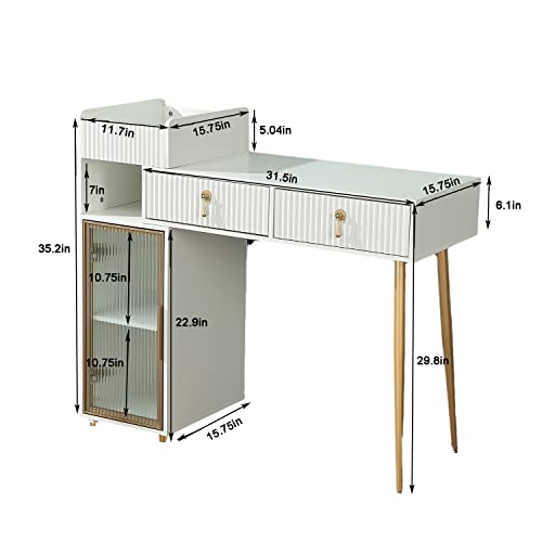 LUKYRA Vanity Desk with Drawers, Makeup Table with Storage Cabinet, White and Gold Dressing Table(Without Mirror)