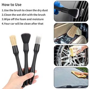 Cobee Car Detailing Brush Set, 3 Pcs Car Interior Detailing Brushes Natural Boars Hair Detail Brush Auto Ultra-Soft Detail Cleaning Brush Tool for Interior/Exterior Automotive Trim Wheel Rim Engine