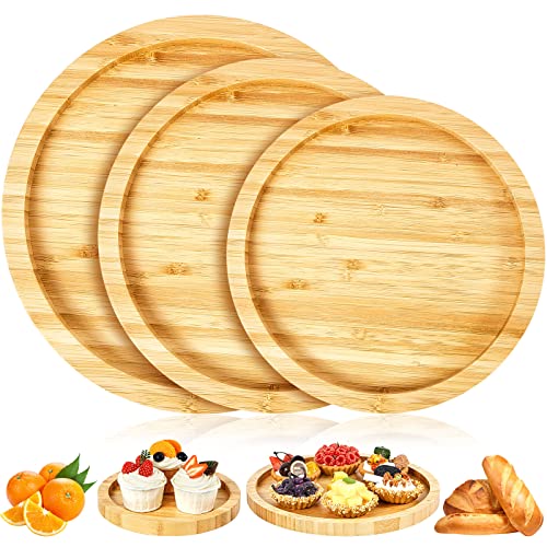 3 Pcs Round Wood Tray Round Serving Trays Set Bamboo Wood Board for Food Wooden Plates Serving Board for Cheese Appetizer Charcuterie Food Vegetables Dessert Home Party 11.8" 9.8" 7.9"