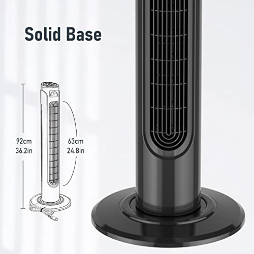 Soundelity 36" Oscillating Tower Fan with Remote, 70° Oscillating Fan with 3 Speeds, 15 Timer and Portable Floor Bladeless Fan for Bedroom and Home Office Use (Black)