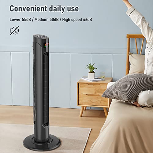 Soundelity 36" Oscillating Tower Fan with Remote, 70° Oscillating Fan with 3 Speeds, 15 Timer and Portable Floor Bladeless Fan for Bedroom and Home Office Use (Black)