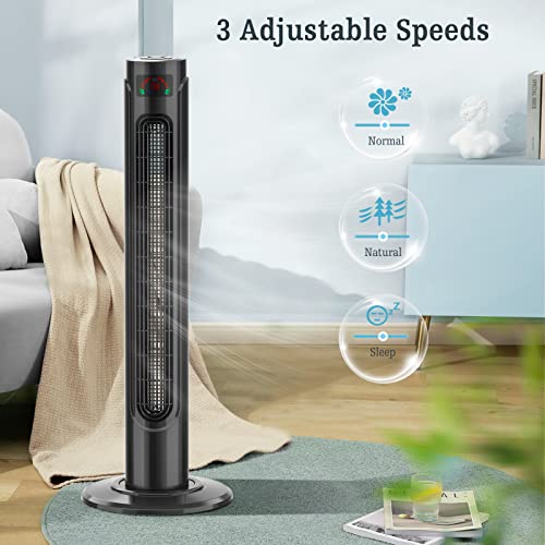 Soundelity 36" Oscillating Tower Fan with Remote, 70° Oscillating Fan with 3 Speeds, 15 Timer and Portable Floor Bladeless Fan for Bedroom and Home Office Use (Black)