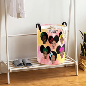 Personalized African Black Girl Laundry Basket, Custom Collapsible Laundry Hamper with Handles, Waterproof Folding Washing Bin for Clothes, for Bathroom Living Room Bedroom