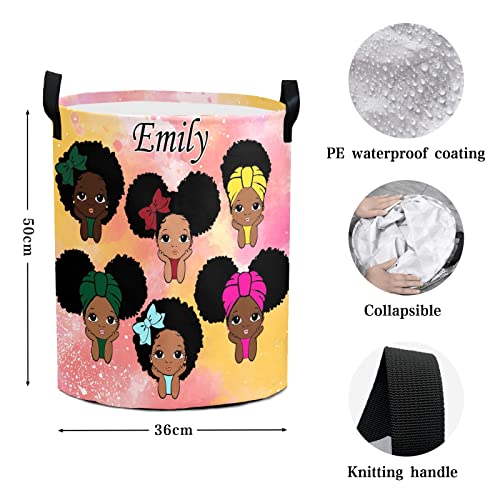 Personalized African Black Girl Laundry Basket, Custom Collapsible Laundry Hamper with Handles, Waterproof Folding Washing Bin for Clothes, for Bathroom Living Room Bedroom