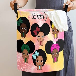 Personalized African Black Girl Laundry Basket, Custom Collapsible Laundry Hamper with Handles, Waterproof Folding Washing Bin for Clothes, for Bathroom Living Room Bedroom