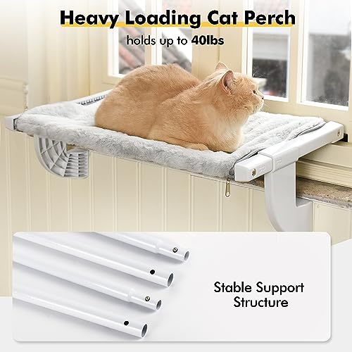 Zoratoo Window Sill Mount Cat Perch for Indoor Cats, One-Step Sliding Adjustment Cat Hammock Window Seat with Removable Two Fabrics Covers, No Suction Cups Cat Beds for Windowsill & Bedside (L)