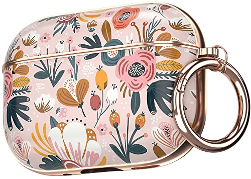 Maxjoy for Airpods Pro 2nd/1st Generation Case Cover, Flower Hard Cute AirPod Pro 2 Case for Women Men with Keychain Protective Shockproof Cover for AirPods Pro(2022/2019)