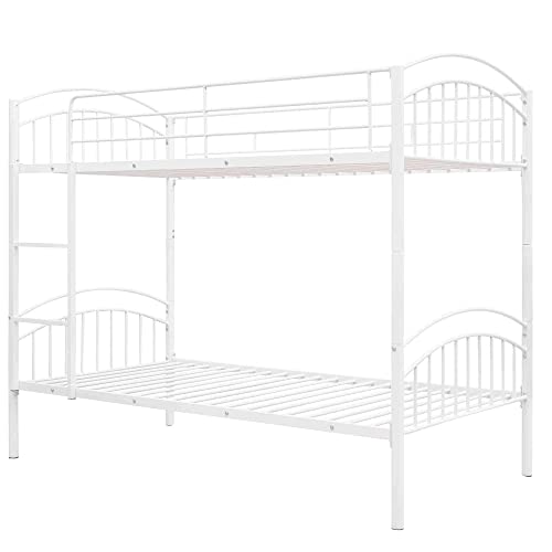 Cotoala Twin Over Twin Metal Bunk Bed with Guardrails and Steel Ladder, Can Be Split into Two, Space Saver Design, No Box Spring Needed