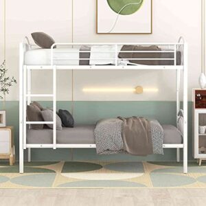 Cotoala Twin Over Twin Metal Bunk Bed with Guardrails and Steel Ladder, Can Be Split into Two, Space Saver Design, No Box Spring Needed