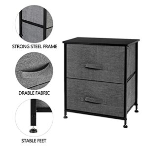 Cffuvros Bedside Table Dresser, End Table Storage Tower - Sturdy Steel Frame, Wood Top, Easy Pull Fabric Bins - Organizer Unit for Bedroom, Hallway, Entryway, Closets