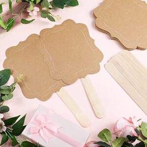 Amyhill Kraft Wedding Paper Fans Blank Handheld Church Fans and Wedding Fan Sticks with Stickers for DIY Crafting Wedding Celebration Party Favors, 8 x 6.8 Inch (20 Set)