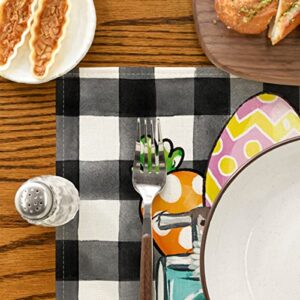 Artoid Mode Buffalo Plaid Carrot Egg Truck Daisy Happy Easter Placemats Set of 4, 12x18 Inch Seasonal Table Mats for Party Kitchen Dining Decoration