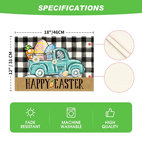 Artoid Mode Buffalo Plaid Carrot Egg Truck Daisy Happy Easter Placemats Set of 4, 12x18 Inch Seasonal Table Mats for Party Kitchen Dining Decoration