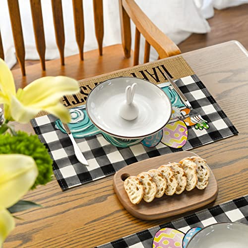 Artoid Mode Buffalo Plaid Carrot Egg Truck Daisy Happy Easter Placemats Set of 4, 12x18 Inch Seasonal Table Mats for Party Kitchen Dining Decoration