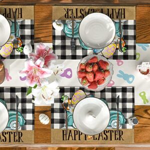 Artoid Mode Buffalo Plaid Carrot Egg Truck Daisy Happy Easter Placemats Set of 4, 12x18 Inch Seasonal Table Mats for Party Kitchen Dining Decoration