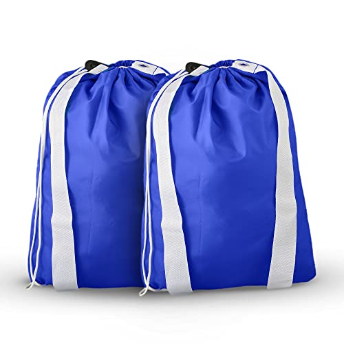 Heavy Duty Travel Laundry bag Pack of 2 blue XL (30 * 40) with straps Nylon Material Locking Drawstring Durable and washable Extra large bag Rip and Tear Resistant Mesh bag dirty Cloth Organizer