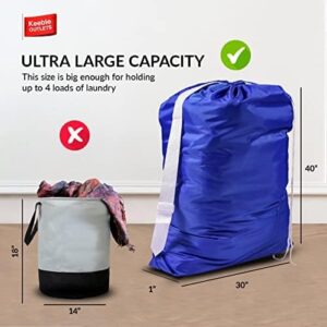 Heavy Duty Travel Laundry bag Pack of 2 blue XL (30 * 40) with straps Nylon Material Locking Drawstring Durable and washable Extra large bag Rip and Tear Resistant Mesh bag dirty Cloth Organizer