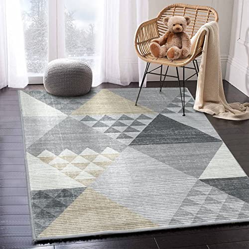 COZYLOOM Modern Abstract Area Rug, Chic Contemporary Geometric Indoor Rug Soft Low Pile Washable Throw Carpet Non-Shedding Living Room Bedroom Dining Home Office Area Rug Yellow 8x10 feet