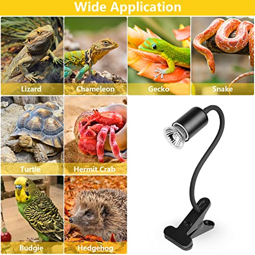 Reptile Heat Lamp, Clip on Heat Lamp for Hermit Crab, Snake, Lizard, Tortoise and Aquatic Turtle Basking Light with Clamp, UV Tank Lamp for Bird, Small Animal & Terrarium, with Dimmer & 2 Bulbs 50W