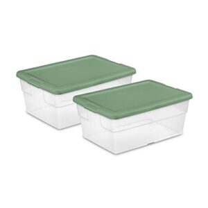 sterilite multipurpose 16 quart clear plastic storage tote container bins with opaque lids for home and office organization, (2 pack)