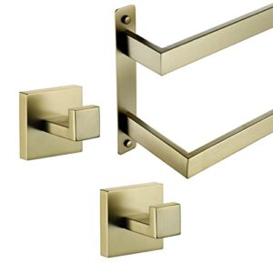 kokosiri 32'' towel bars bathroom 2-tiers ladder bath towel hook wall mount square robe hook coat hook brushed gold b5008bg-l32+b1010bg-p2