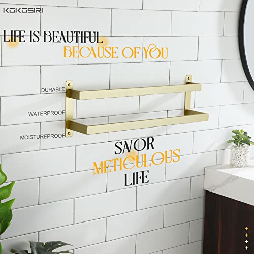 KOKOSIRI 24'' Towel Bars Bathroom 2-Tiers Ladder Bath Towel Hook Wall Mount Square Robe Hook Coat Hook Brushed Gold B5008BG-L24+B1010BG-P2