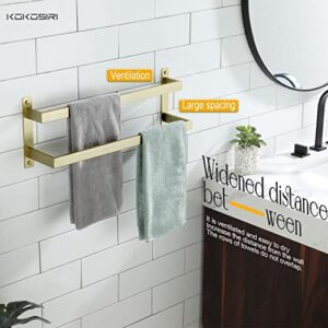 KOKOSIRI 20'' Towel Bars Bathroom 2-Tiers Ladder Bath Towel Hook Wall Mount Square Robe Hook Coat Hook Brushed Gold B5008BG-L20+B1010BG-P2