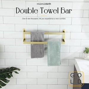 KOKOSIRI 20'' Towel Bars Bathroom 2-Tiers Ladder Bath Towel Hook Wall Mount Square Robe Hook Coat Hook Brushed Gold B5008BG-L20+B1010BG-P2