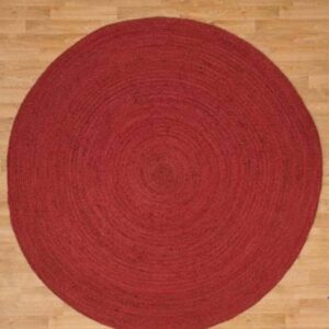 Vipanth Exports Round Jute Rug Farm House Hand Made and Hand Braided Area Rug for Kitchen, Bedroom, Living Room in Customize Sizes (Red, 30 Inches x 30 Inches)