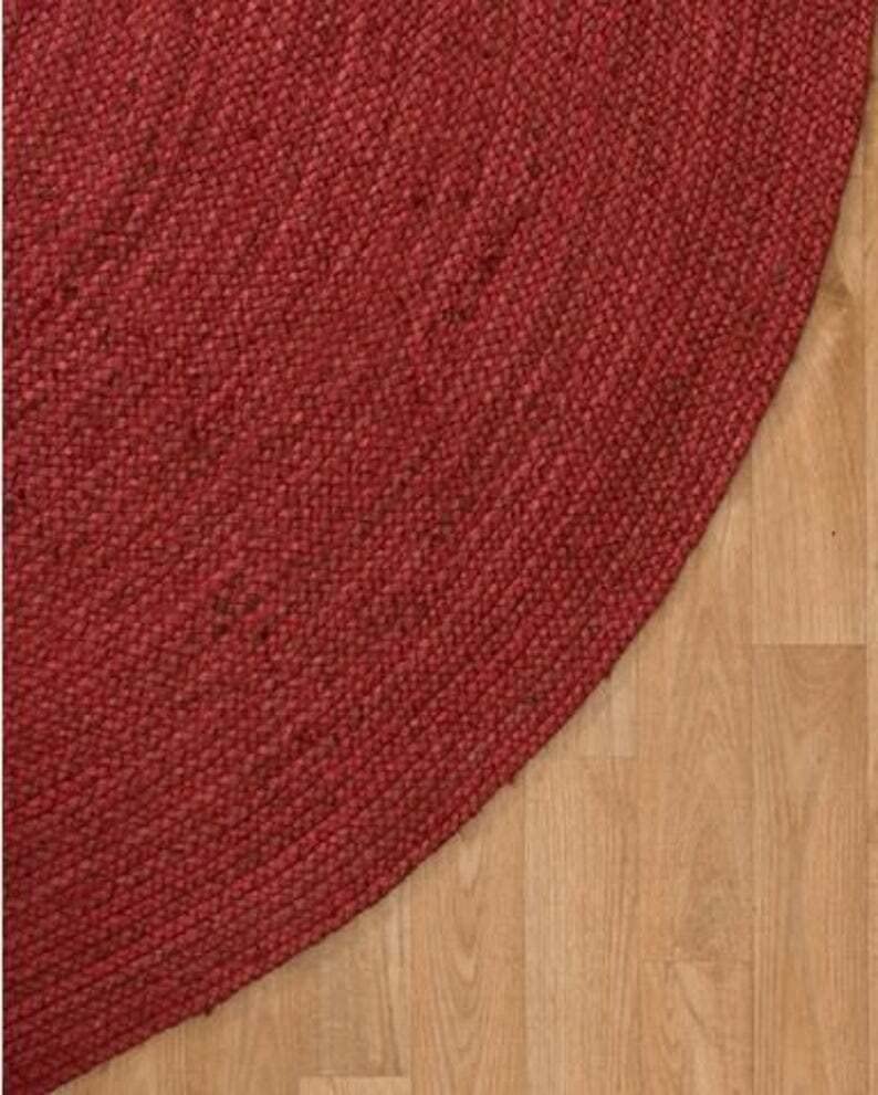 Vipanth Exports Round Jute Rug Farm House Hand Made and Hand Braided Area Rug for Kitchen, Bedroom, Living Room in Customize Sizes (Red, 30 Inches x 30 Inches)