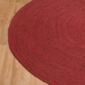 Vipanth Exports Round Jute Rug Farm House Hand Made and Hand Braided Area Rug for Kitchen, Bedroom, Living Room in Customize Sizes (Red, 30 Inches x 30 Inches)