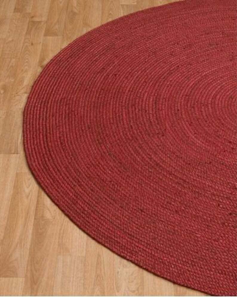 Vipanth Exports Round Jute Rug Farm House Hand Made and Hand Braided Area Rug for Kitchen, Bedroom, Living Room in Customize Sizes (Red, 30 Inches x 30 Inches)