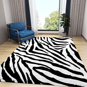 Black and White Area Rugs, Zebra Skin Pattern Easy to Clean Stain Kids Rugs, Machine Washable Carpet, Breathable Durable Mat for Study Dining Room Decor 5' x 8'