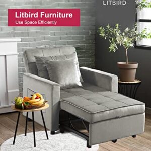 Litbird Convertible Chair Sleeper Bed, Futon Chair Turns Into Bed, Sofa Chair for Living Room, 3 in 1, Imitation Flannel, Sky Gray