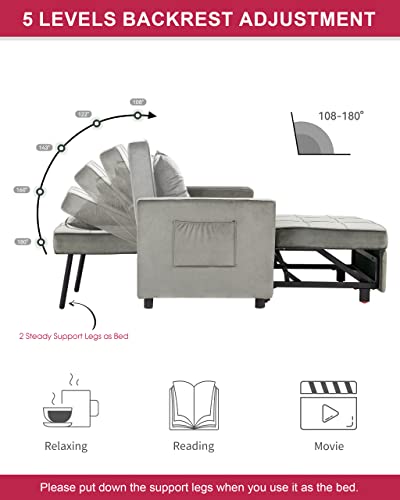 Litbird Convertible Chair Sleeper Bed, Futon Chair Turns Into Bed, Sofa Chair for Living Room, 3 in 1, Imitation Flannel, Sky Gray