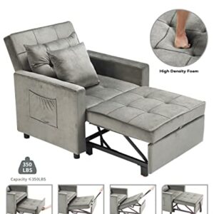 Litbird Convertible Chair Sleeper Bed, Futon Chair Turns Into Bed, Sofa Chair for Living Room, 3 in 1, Imitation Flannel, Sky Gray