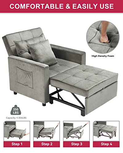 Litbird Convertible Chair Sleeper Bed, Futon Chair Turns Into Bed, Sofa Chair for Living Room, 3 in 1, Imitation Flannel, Sky Gray