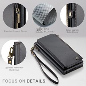 Defencase Galaxy S23 Ultra Wallet Case, RFID Leather Magnetic Flip, Card Holder, Fashion Black