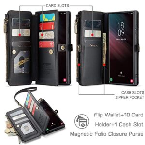 Defencase Galaxy S23 Ultra Wallet Case, RFID Leather Magnetic Flip, Card Holder, Fashion Black