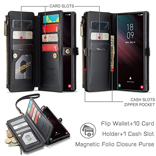 Defencase Galaxy S23 Ultra Wallet Case, RFID Leather Magnetic Flip, Card Holder, Fashion Black