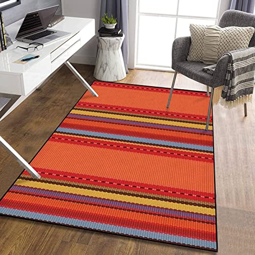 Retro Rainbow Large Area Rugs, Yellow Blue Stripes Runner Rugs, Non-Slip Floor Throw Mat, Rectangle Carpet for Living Room, Bedroom, Hallway Front Entrance, Kitchen, Dining, 3' x 4'