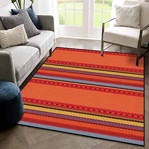 Retro Rainbow Large Area Rugs, Yellow Blue Stripes Runner Rugs, Non-Slip Floor Throw Mat, Rectangle Carpet for Living Room, Bedroom, Hallway Front Entrance, Kitchen, Dining, 3' x 4'