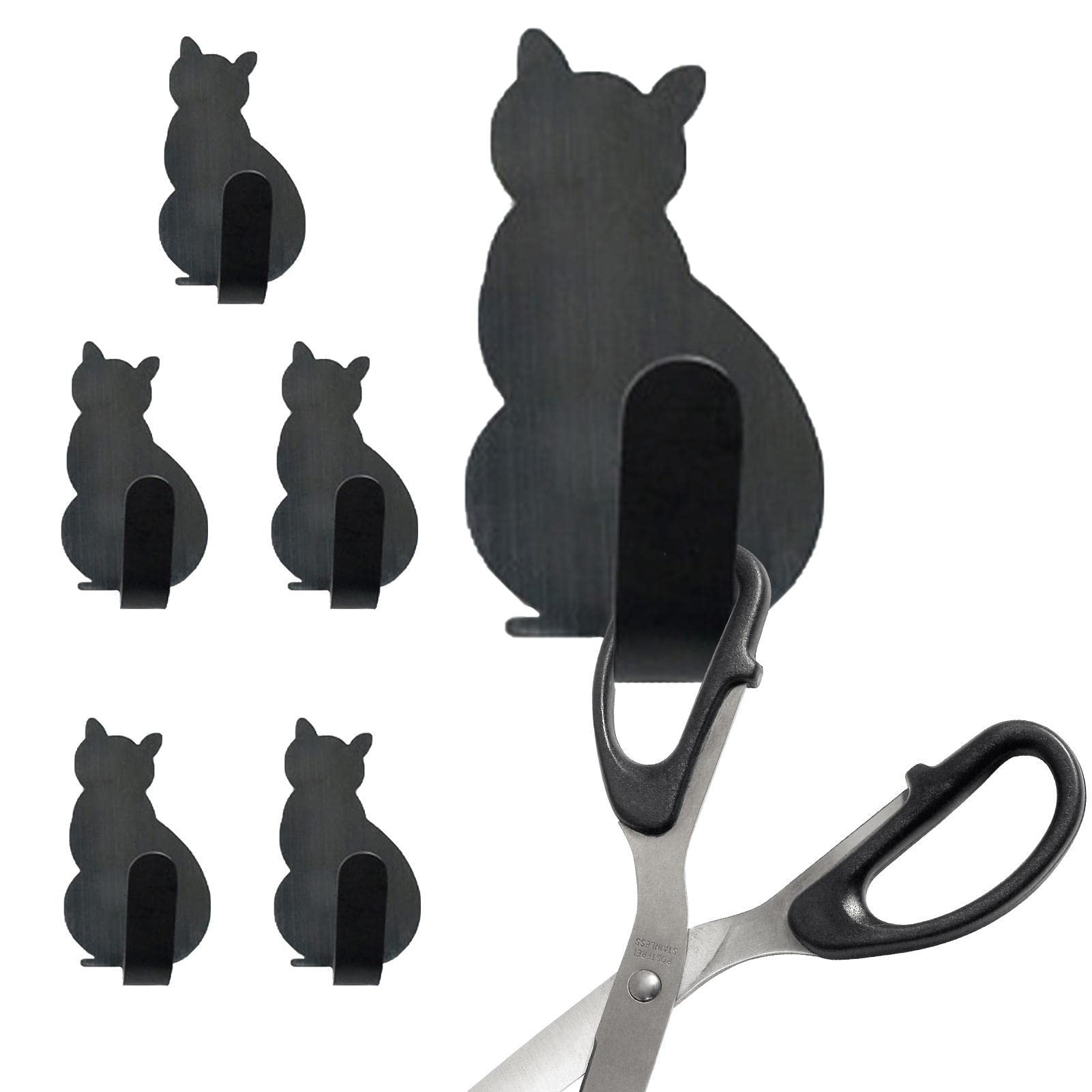 6Pcs Coat Hooks Cute Cat Shape Adhesive Hooks Wall Hooks Creative Wall Decorations Hanger Holder Stainless Steel for Hanging Coats Hat Towel Key Scarf Bags