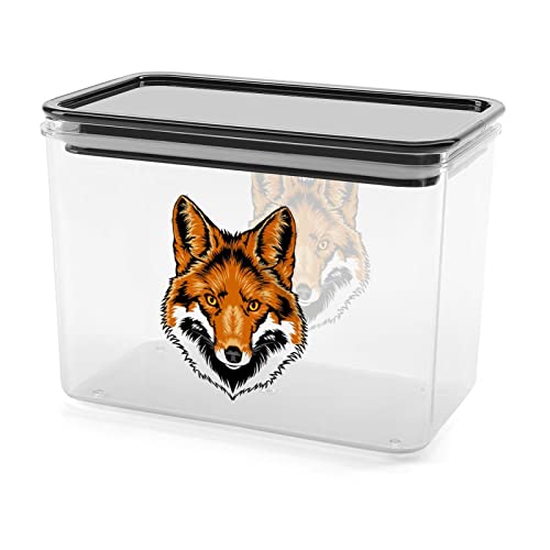 Red Fox Head Storage Box Plastic Food Organizer Container Canisters with Lid for Kitchen