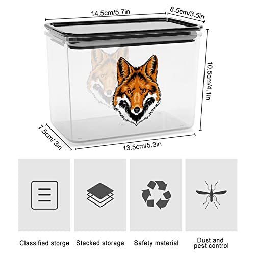 Red Fox Head Storage Box Plastic Food Organizer Container Canisters with Lid for Kitchen