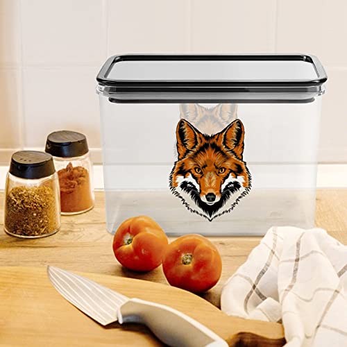 Red Fox Head Storage Box Plastic Food Organizer Container Canisters with Lid for Kitchen