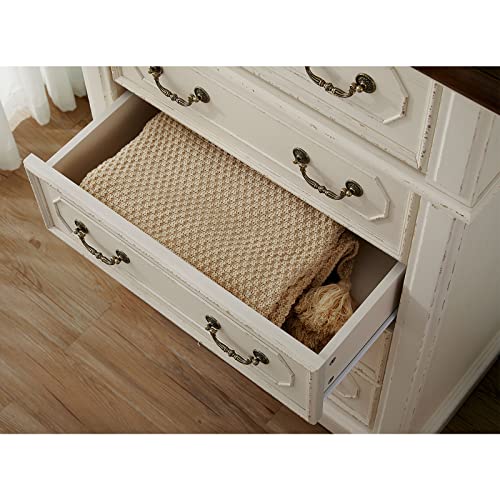 PaPaJet 5 Drawers Dresser Chests for Bedroom French Country Two Tone Chipped White