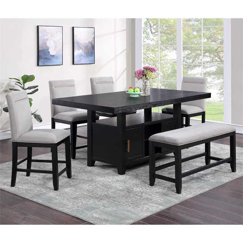 Steve Silver Company Yves Rubbed Charcoal Wood Counter Height Storage 6-Piece Dining Set